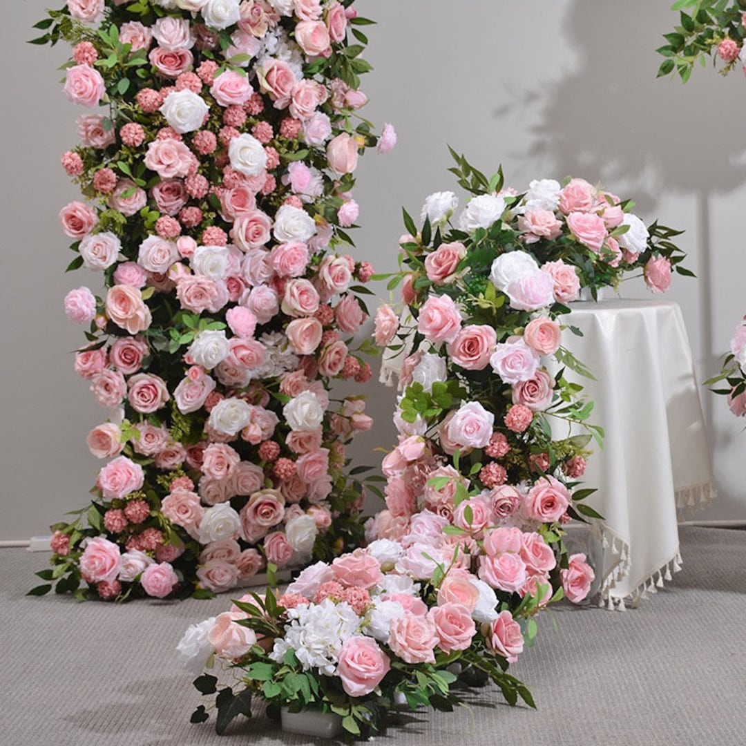 Pink Flower Runner With Greenery,rose Wedding Flower Garland,aisle ...