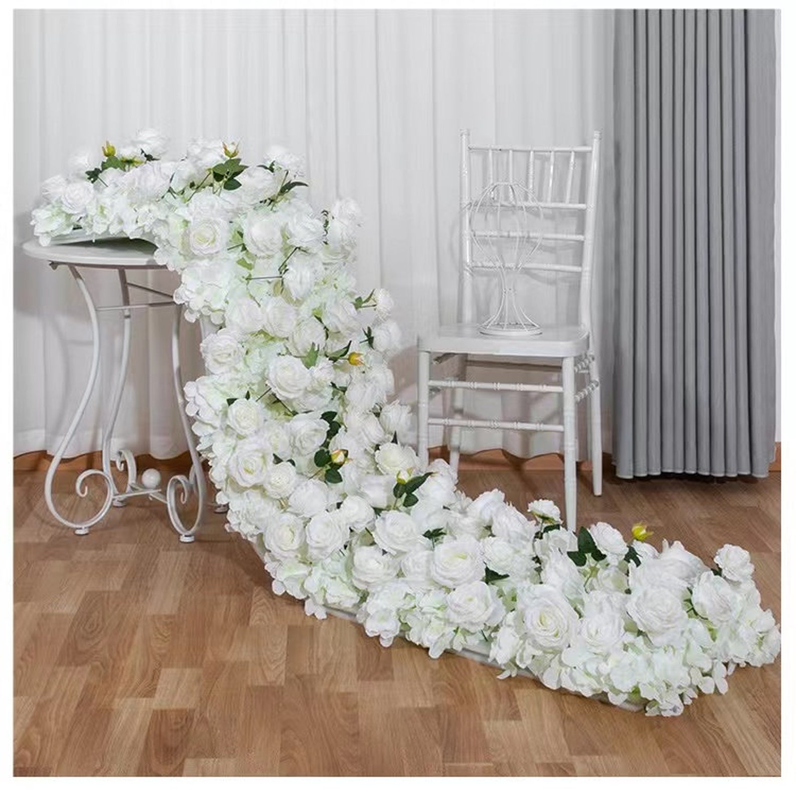 Flower Table Runner White Hydrangea Rose Wedding - Etsy