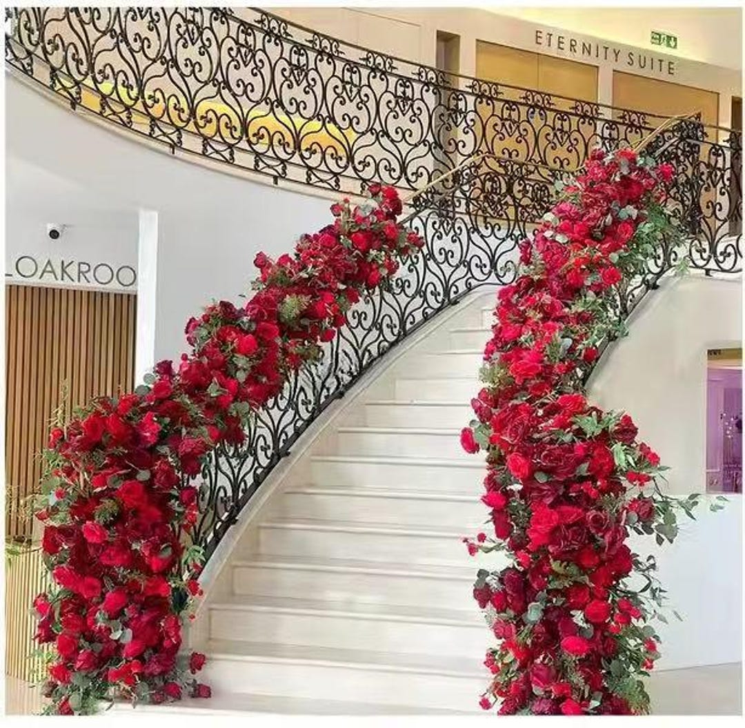 Red Rose Flower Garland,wedding Aisle Flowers,wedding Stairs Flower Row ...
