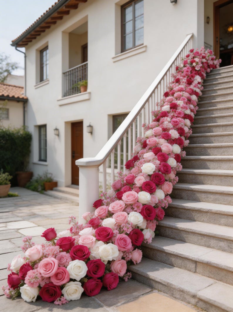 Pink Rose Flower Runner,weddings Flowers,stairs Flower Garland,wedding ...