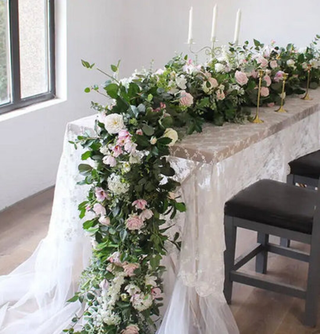 Table Flower Runner,greenery White Flower Runner,wedding Arrangements ...