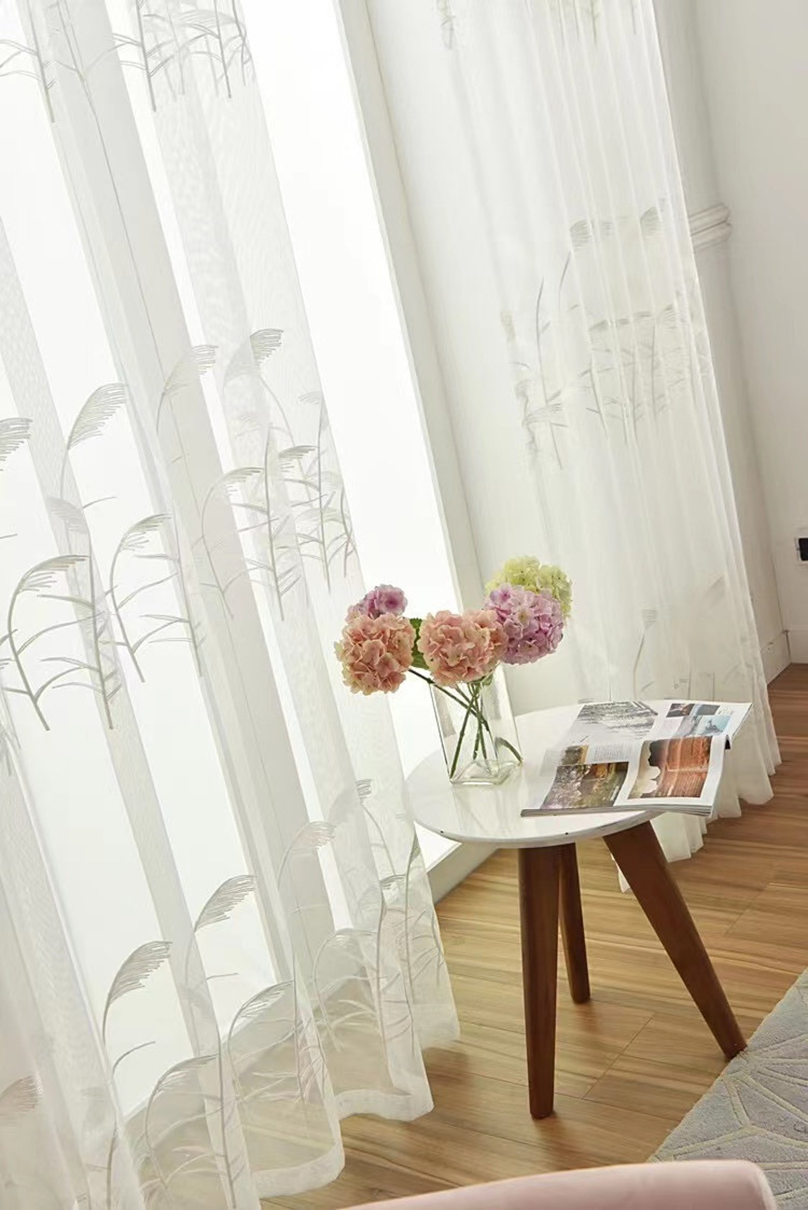 Custom Sheer Voile Tulle Curtain White Reed Pattern Embroidery - Etsy