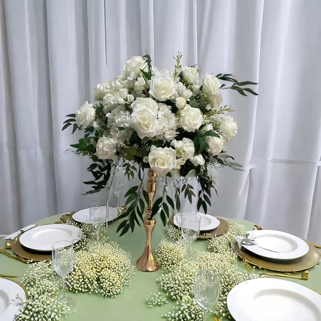 White Wedding Flower Ball Faux Floral Eucalyptus Wedding Centerpiece ...