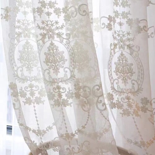 White Embroidery Flower Sheer Window Curtains Window Treatmets - Etsy