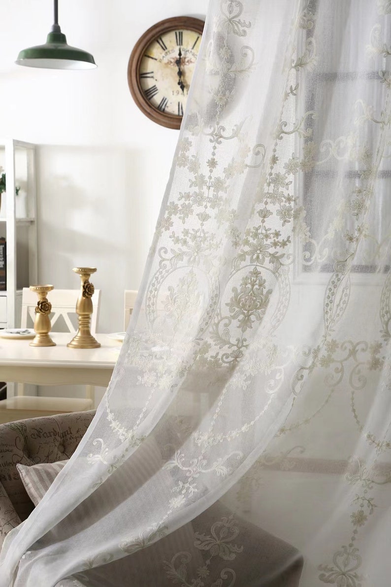 White Embroidery Flower Sheer Window Curtains Window Treatmets - Etsy