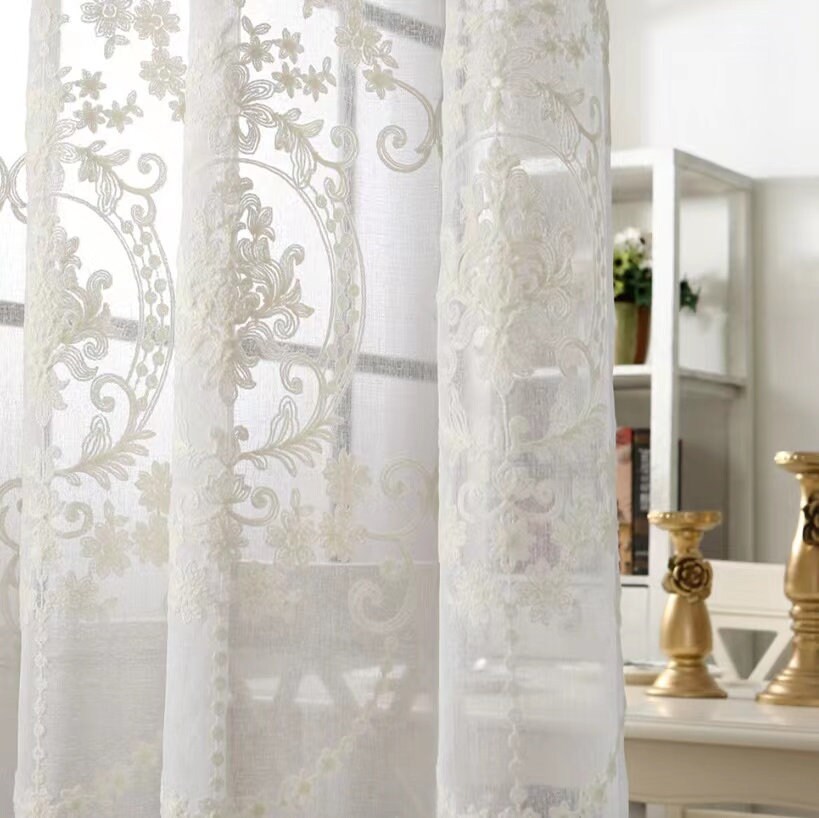 White Embroidery Flower Sheer Window Curtains Window Treatmets - Etsy