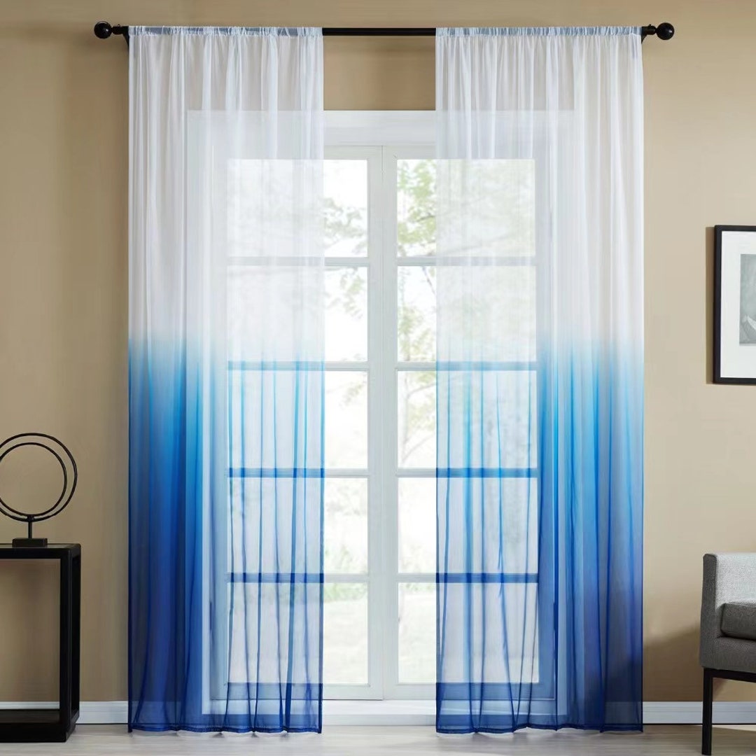 Window Drapes Panels Sheer Panels Voile Blue Tulle Custom - Etsy