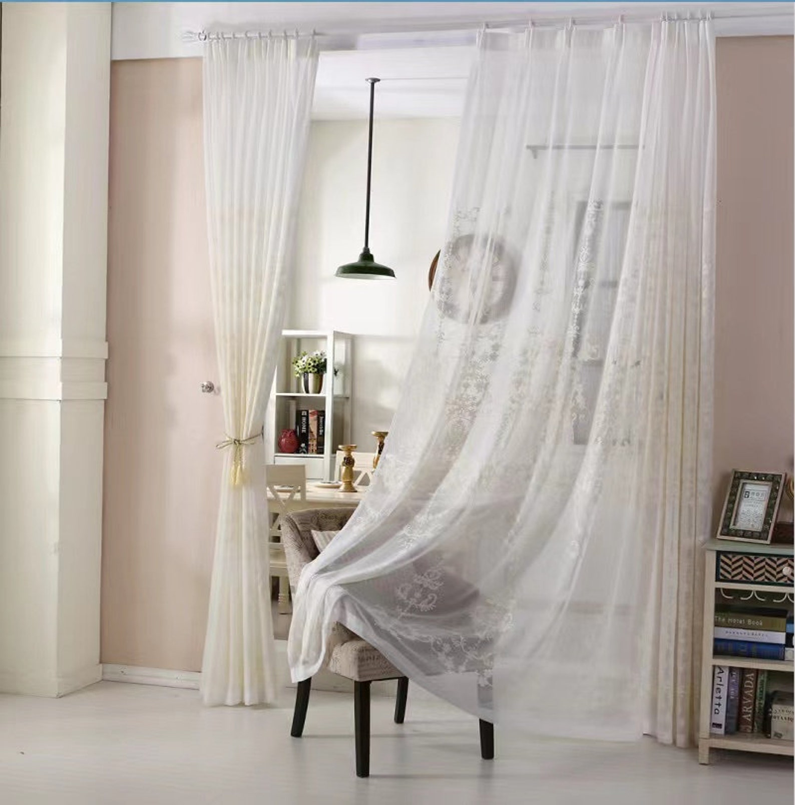 White Embroidery Flower Sheer Window Curtains Window Treatmets - Etsy