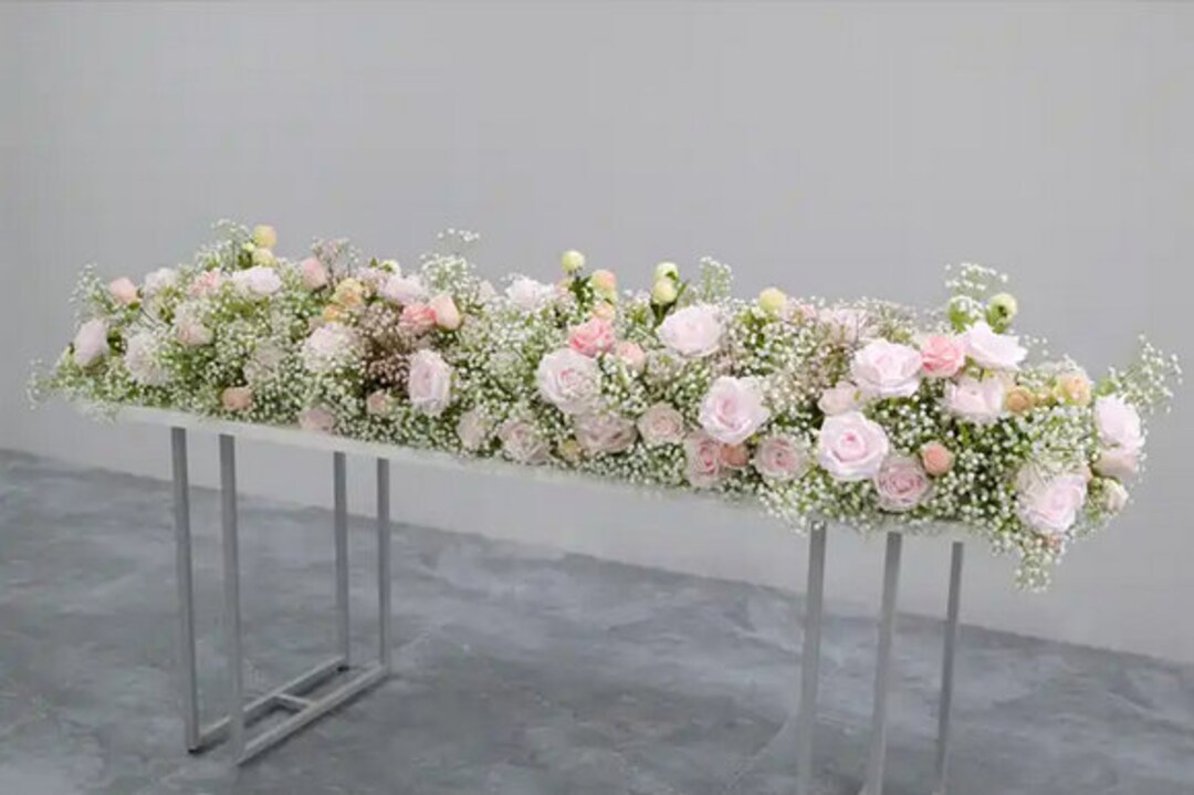 Pink Rose Flower Runner,baby's Breath Table Flower,bridal Shower Flower ...