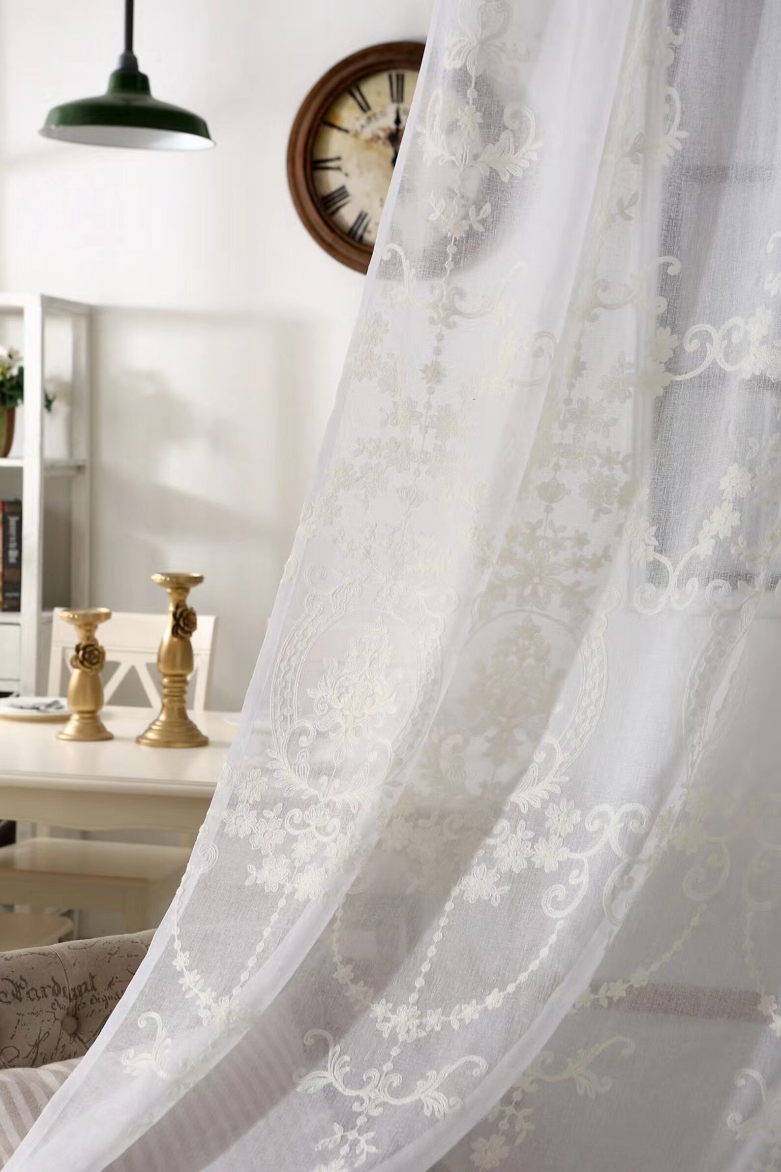 White Embroidery Flower Sheer Window Curtains Window Treatmets - Etsy