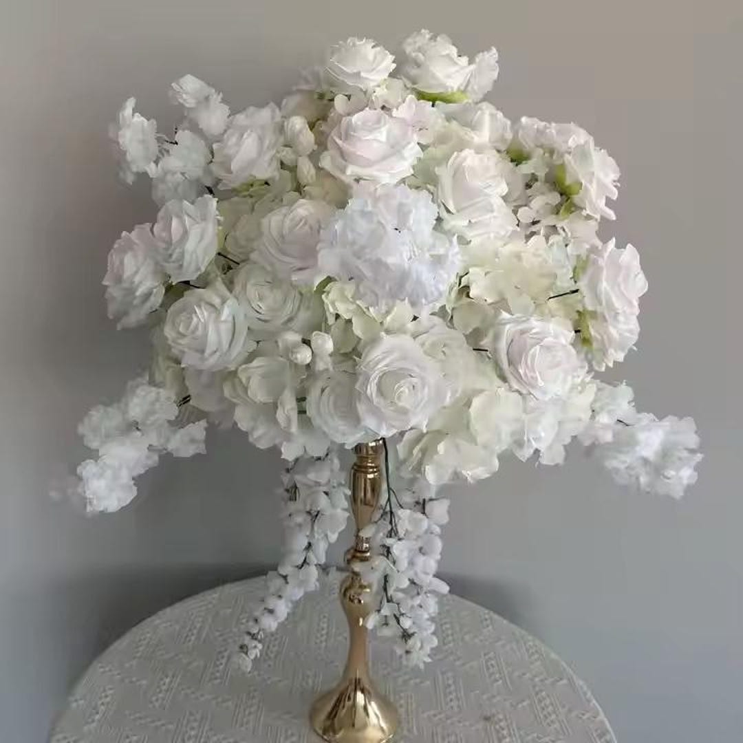 White Rose Flower Ball With Wisteria Wedding Centrepiece Floral Ball ...