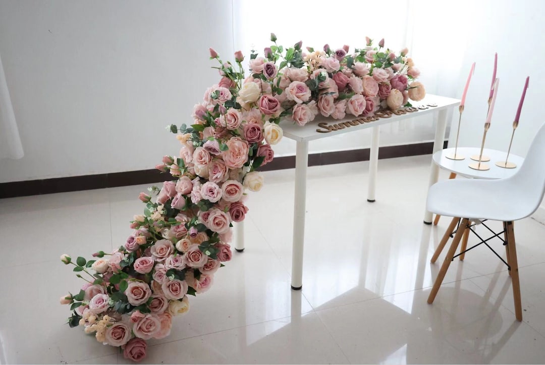 Pink Flower Runner,table Flower Runner,3d Silkflower Runner,wedding ...