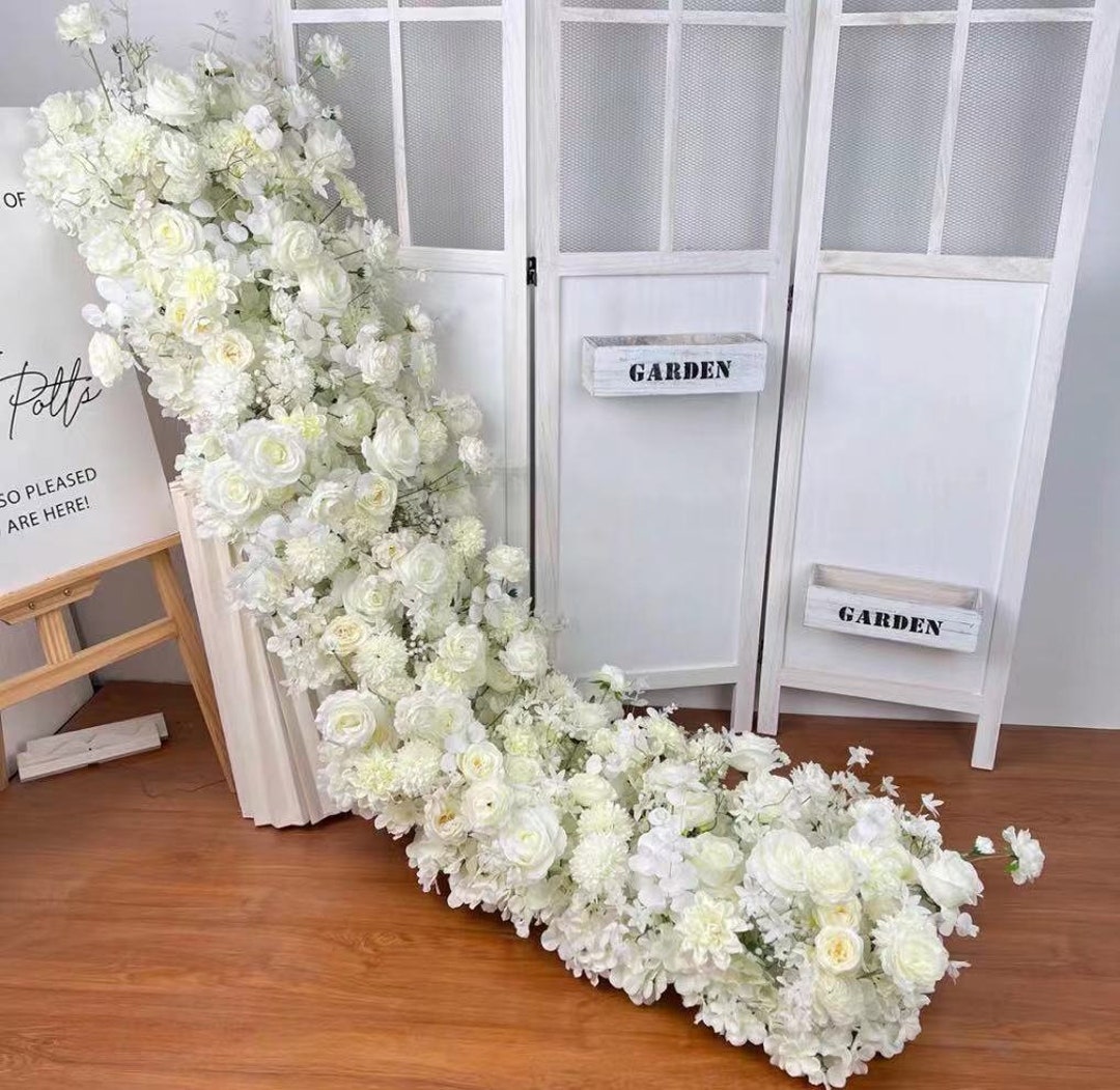 Flower Table Runner White Hydrangea Rose Wedding Receptiontable Decor ...