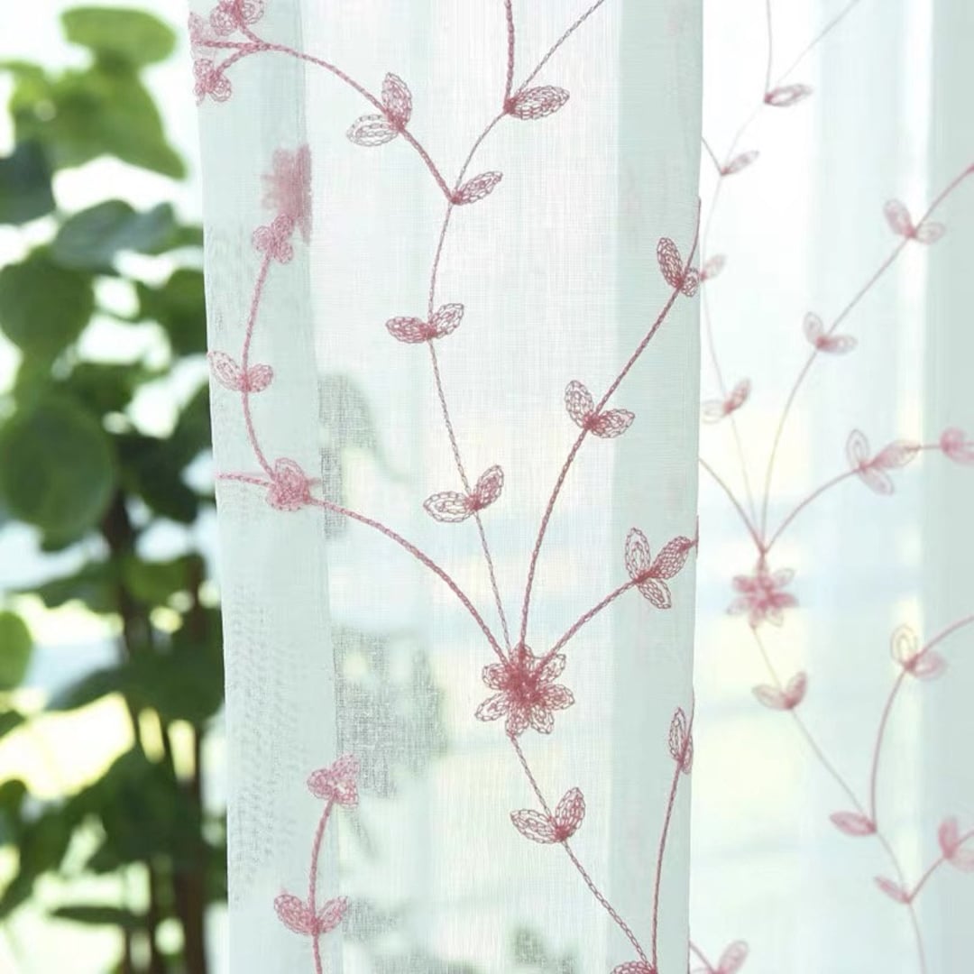 Baby Pink Flower Curtains Chiffon Tulle Window Curtain for Baby Girl's ...