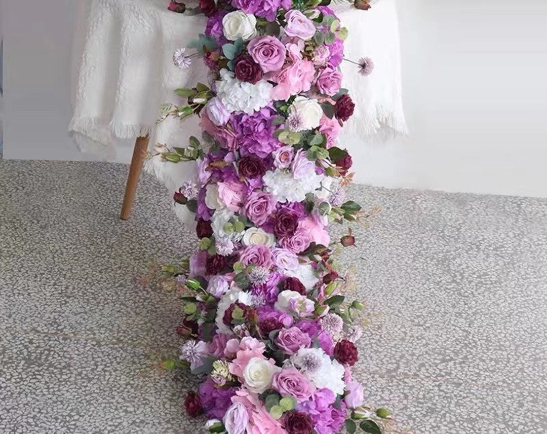 Purple Rose Floral Flower Runner,wedding Table Flower,wedding Bridal ...