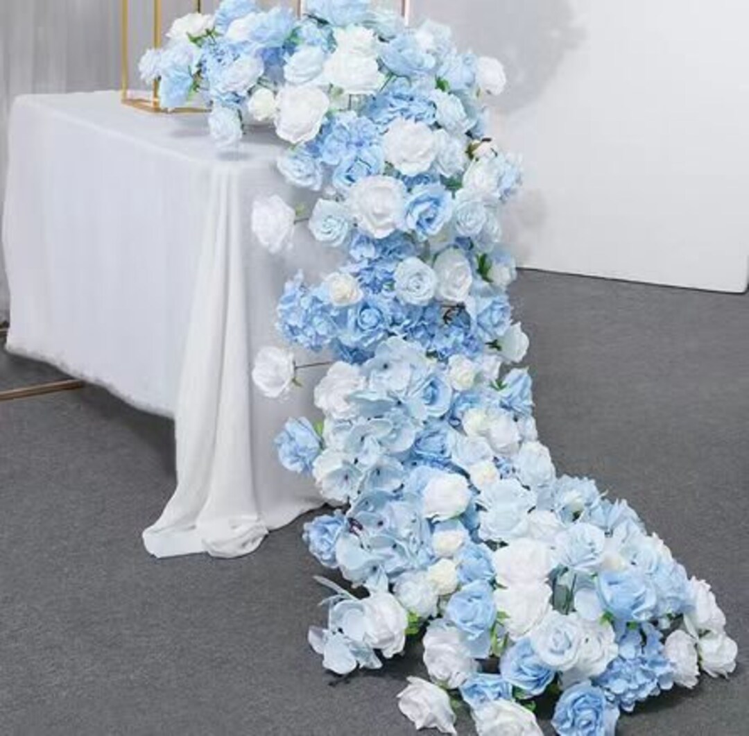 Table Centerpiece,baby Blue Rose Flower Runner,table Flower Runner,able ...