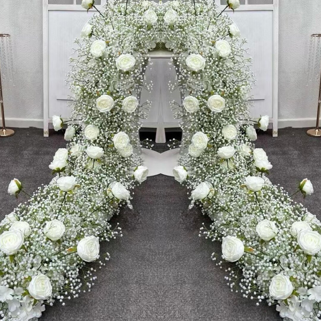 White Rose Baby Breath Runner,white Rose Flower Runner,baby Breath ...