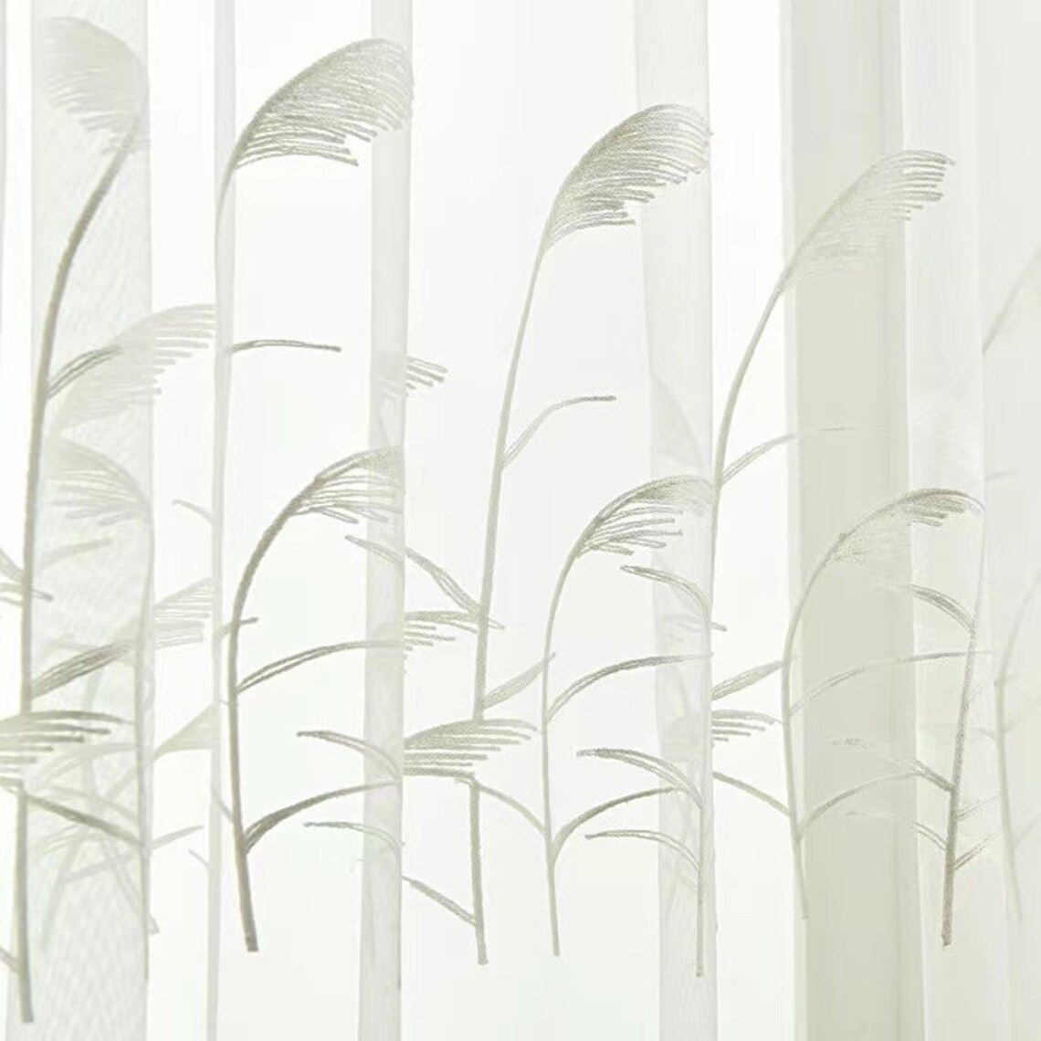 Custom Sheer Voile Tulle Curtain White Reed Pattern Embroidery - Etsy