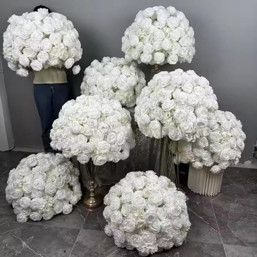 White Rose Flower Ball Large Flower Ball Table Centrepiece Floral Ball ...