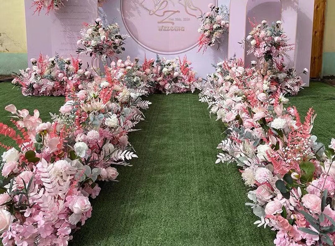 Pink Flower Table Runner,wedding Table Flower,artificial Flower Row ...