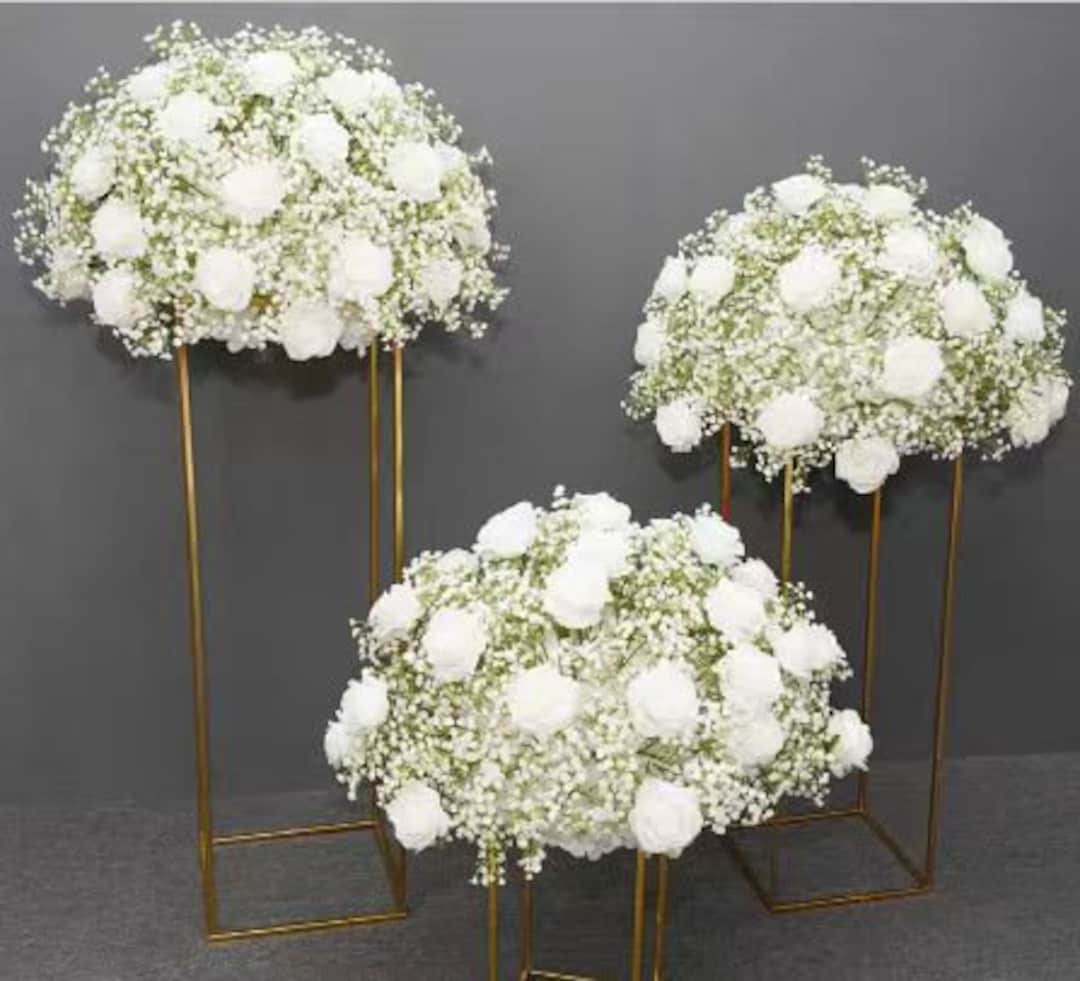 Table Centrepiece,full Baby Breath With White Rose Flower Ball,table ...