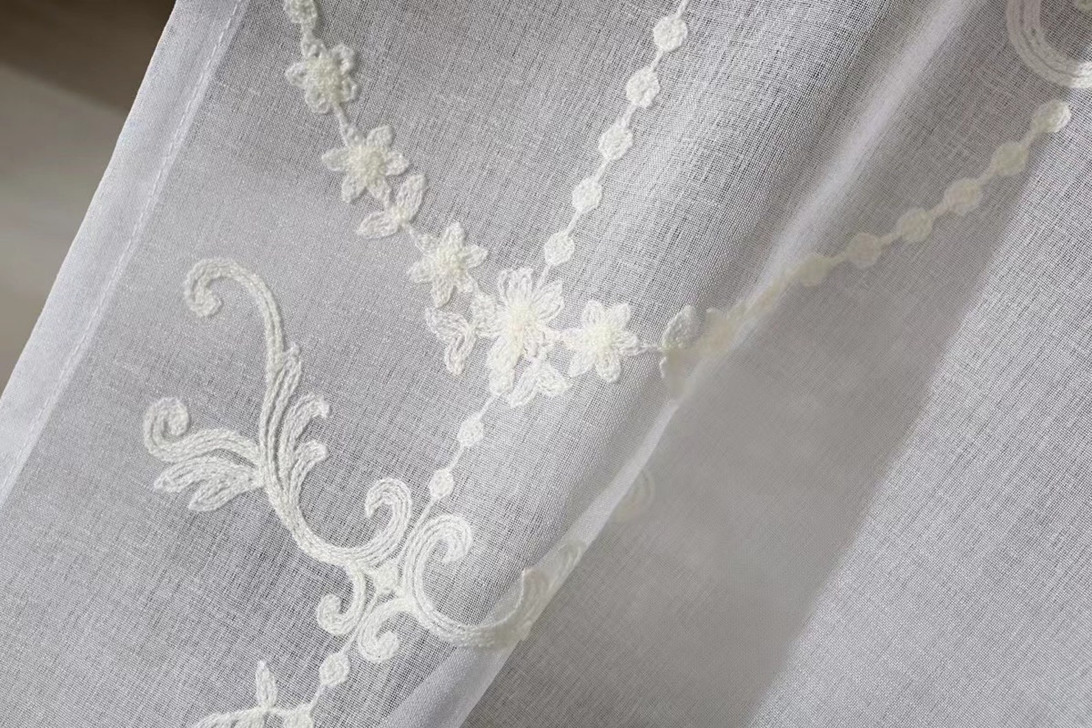 White Embroidery Flower Sheer Window Curtains Window Treatmets - Etsy