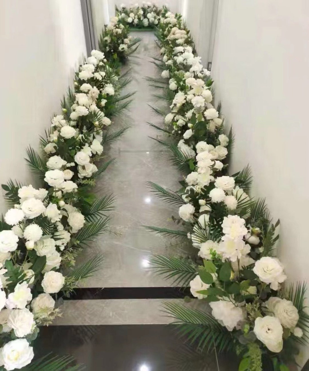 Eucalyptus Tropical Leaves White Rose Flower Runner,table Flower Runner ...