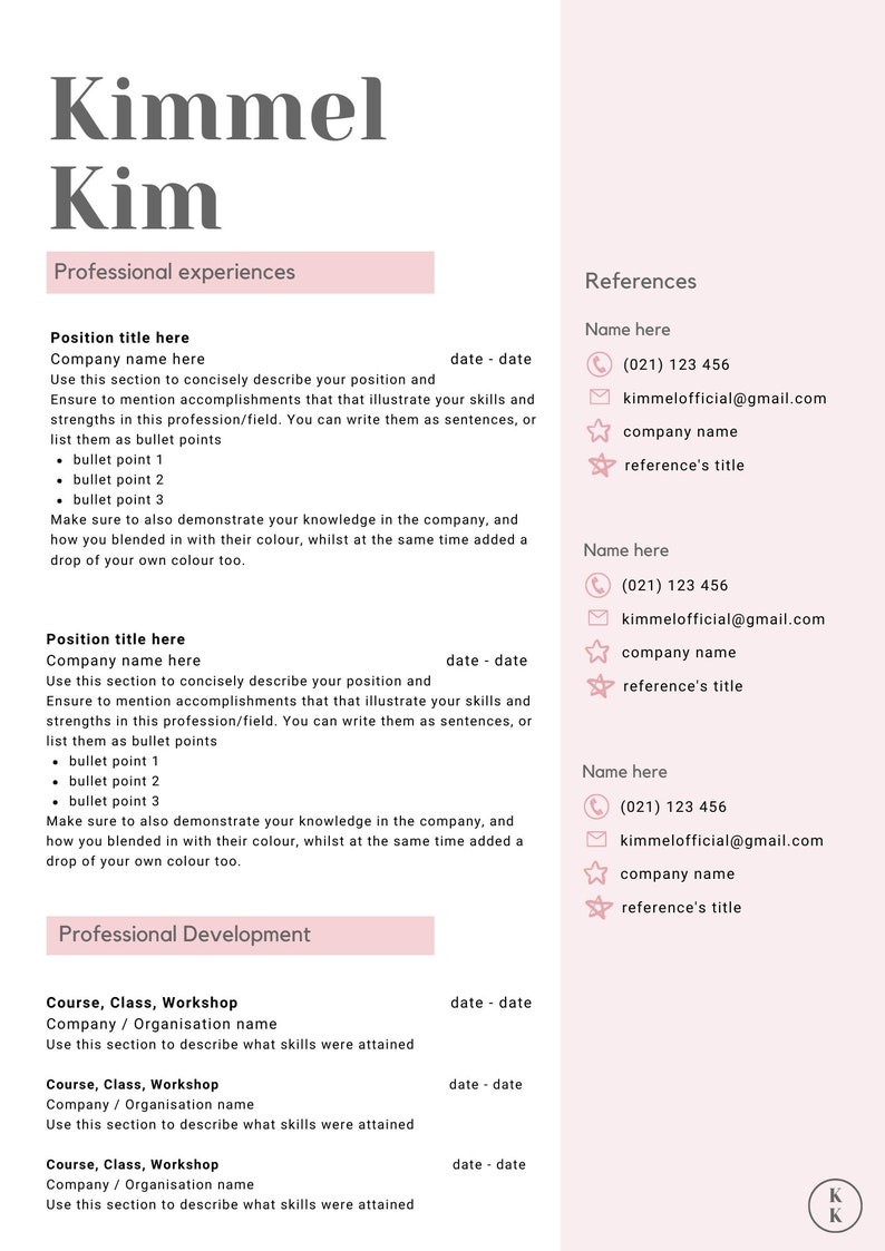 Pastel Pink Professional Resume Template ㅣ 21cm X 29.7cm ㅣ | Etsy