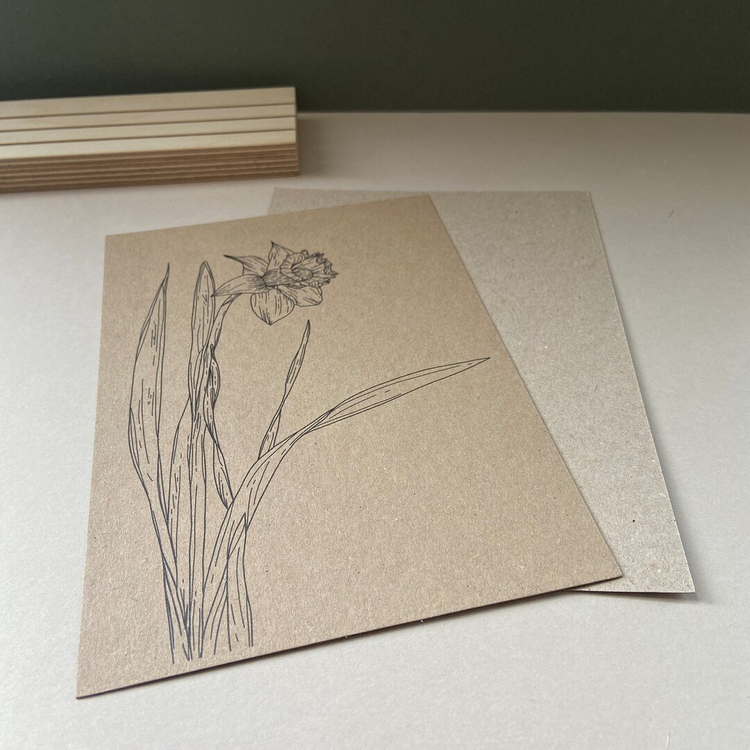 March Birthday Flower Print, Hand Drawn Daffodil A5 Print, A4 Kraft Art ...