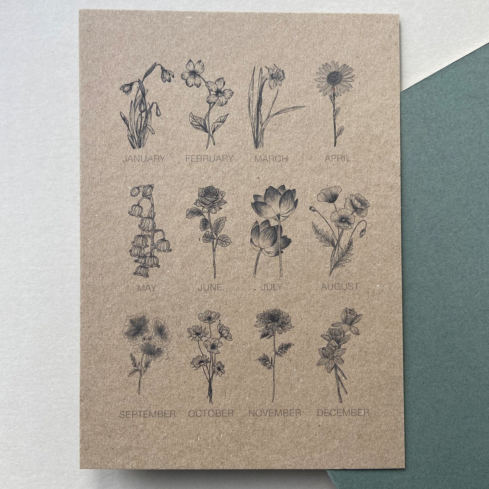 March Birthday Flower Print, Hand Drawn Daffodil A5 Print, A4 Kraft Art ...