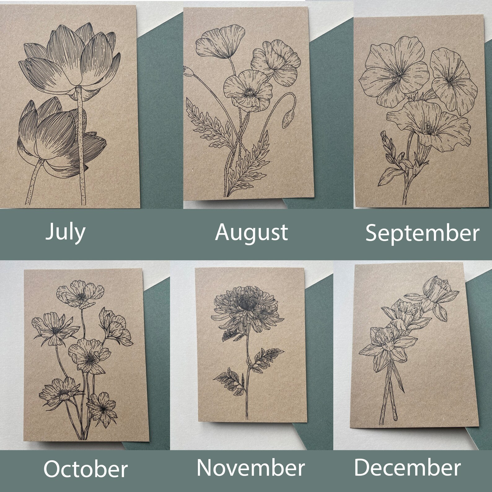 March Birthday Flower Print, Hand Drawn Daffodil A5 Print, A4 Kraft Art ...