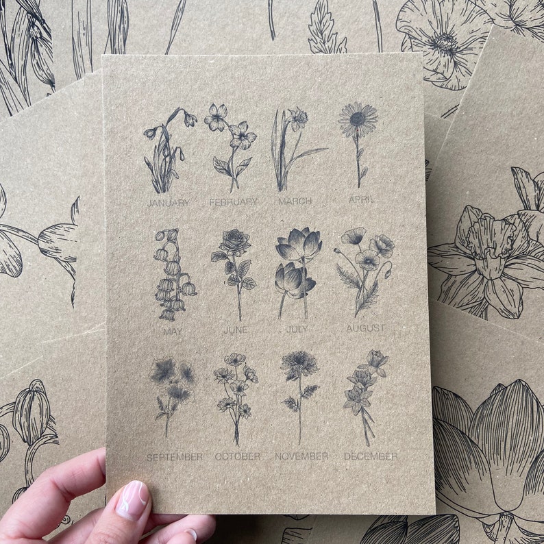 March Birthday Flower Print, Hand Drawn Daffodil A5 Print, A4 Kraft Art ...