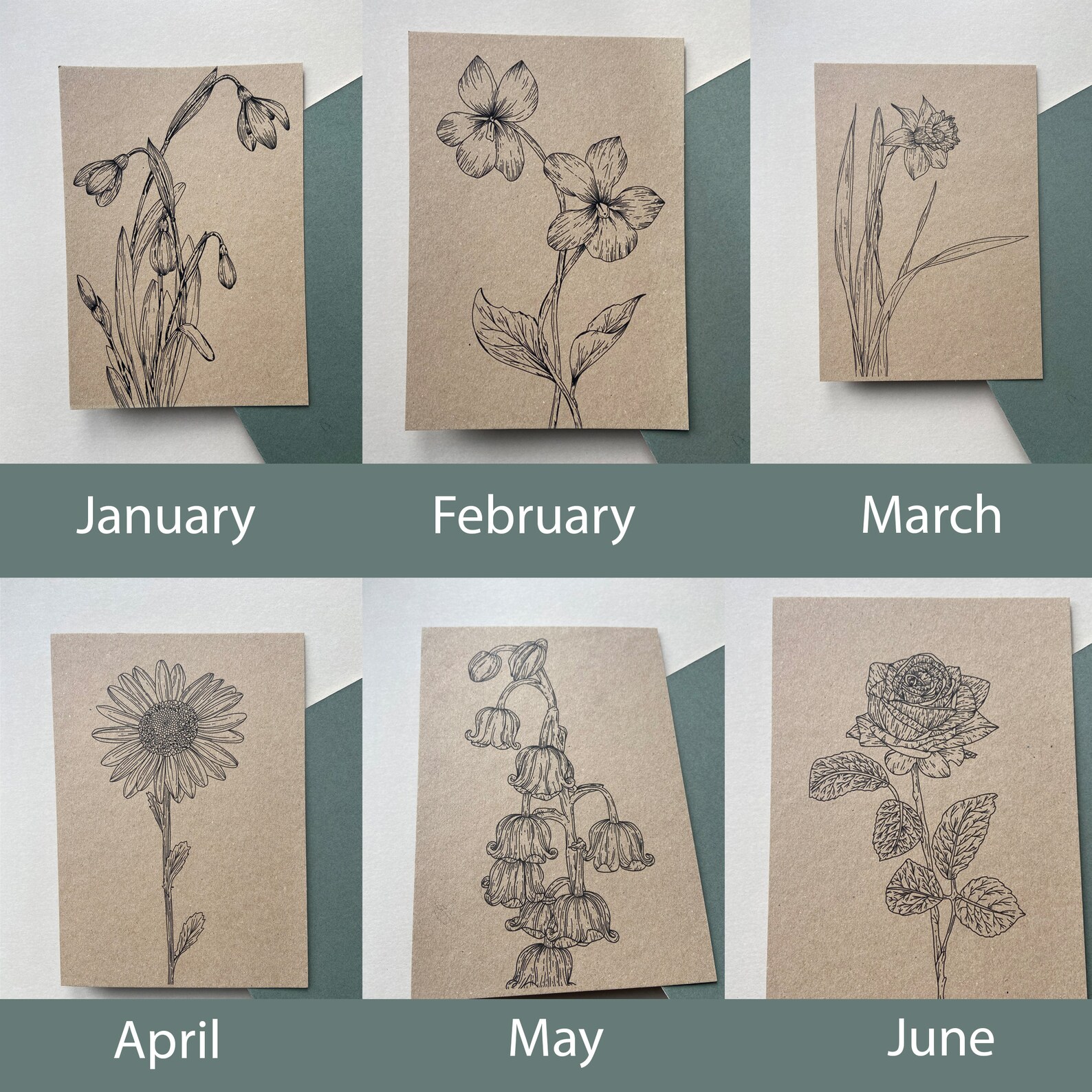 March Birthday Flower Print, Hand Drawn Daffodil A5 Print, A4 Kraft Art ...
