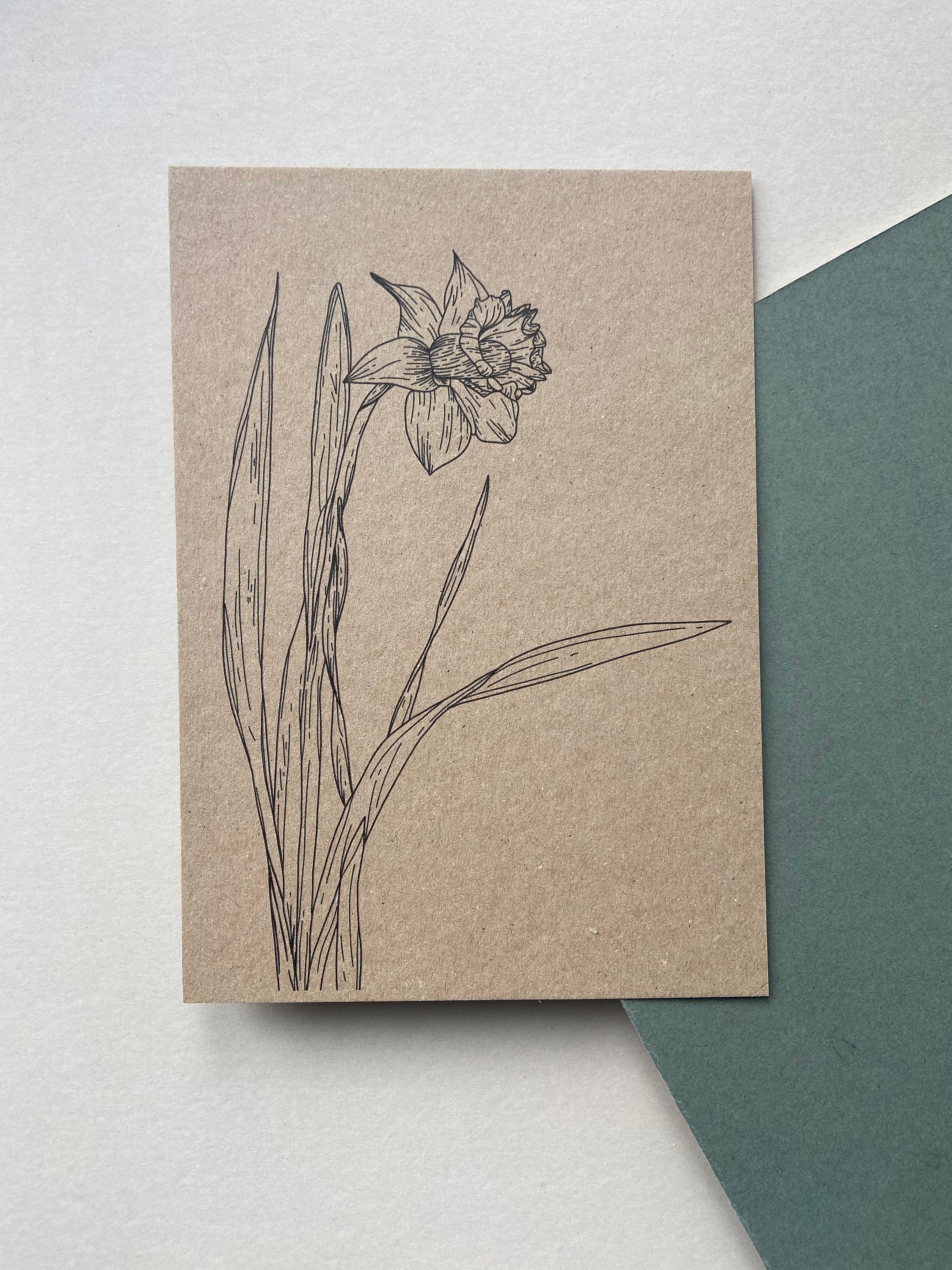 March Birthday Flower Print, Hand Drawn Daffodil A5 Print, A4 Kraft Art ...