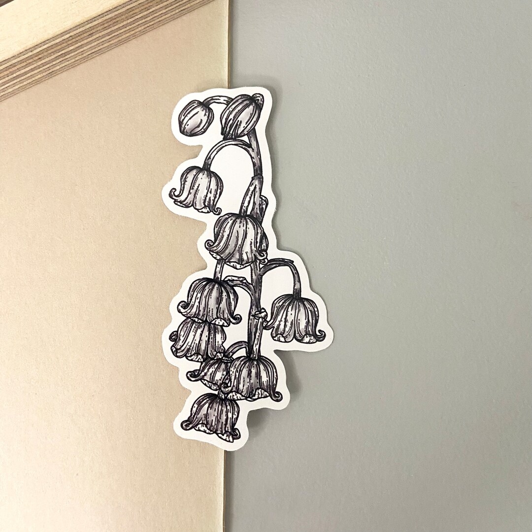 May Birthday Flower Sticker, Hand Drawn Lily of the Vally Birthday Sticker, Black and White ...
