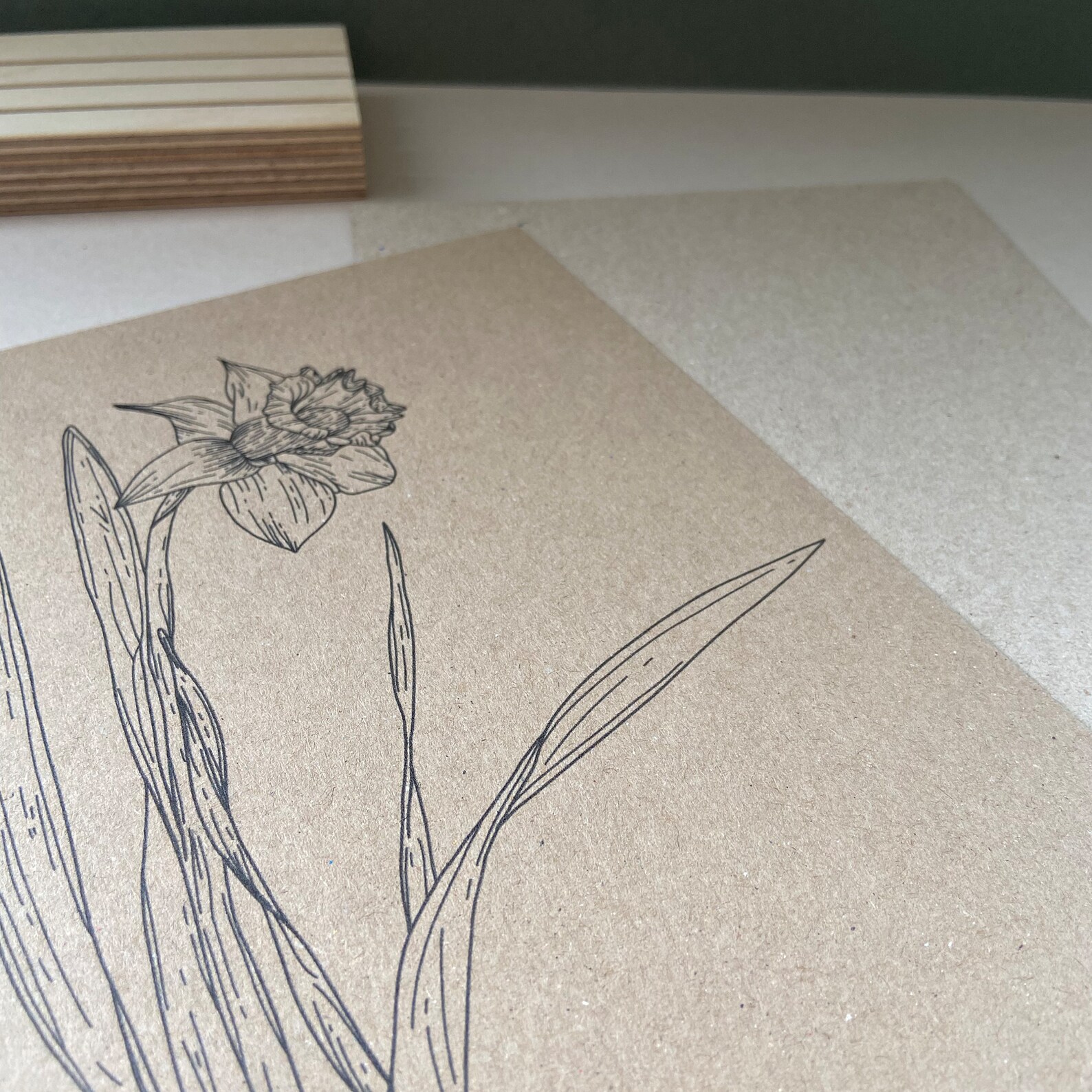March Birthday Flower Print, Hand Drawn Daffodil A5 Print, A4 Kraft Art ...