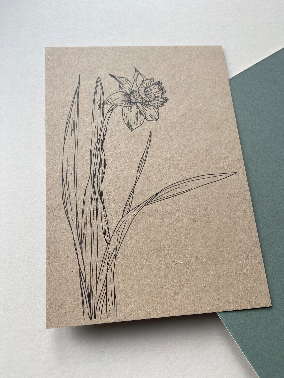 March Birthday Flower Print, Hand Drawn Daffodil A5 Print, A4 Kraft Art ...