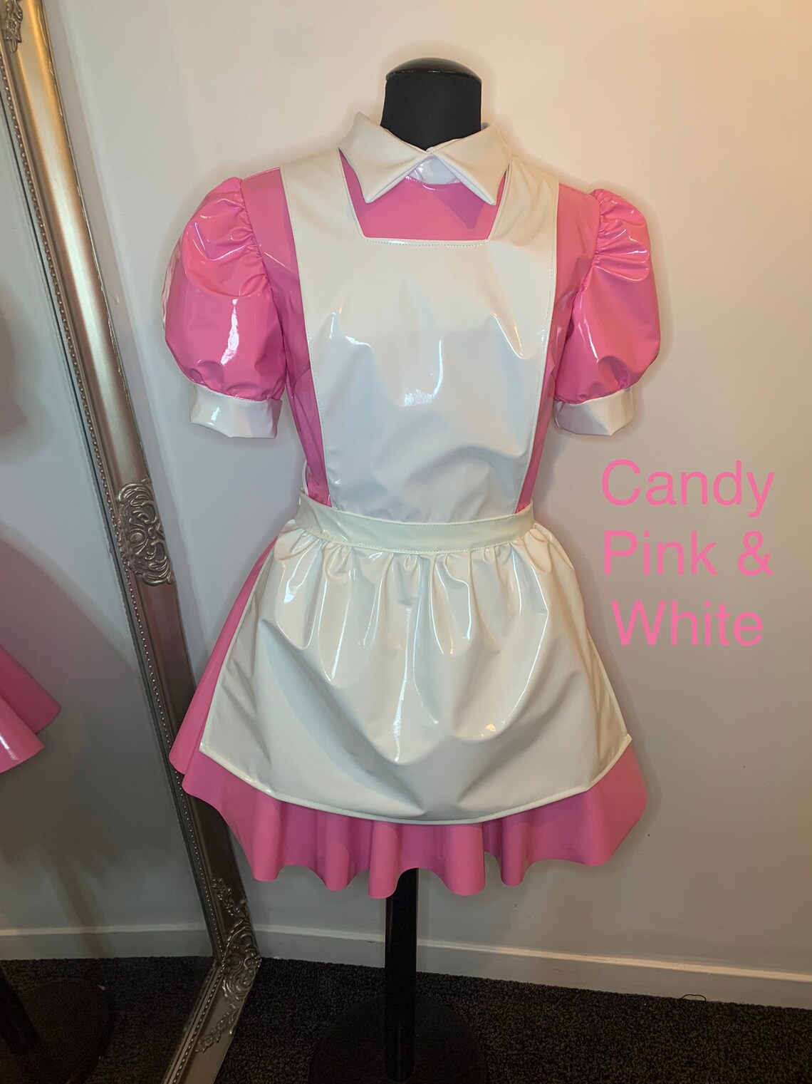 PVC Maids Uniform With Detachable Apron and Contrasting Netted ...