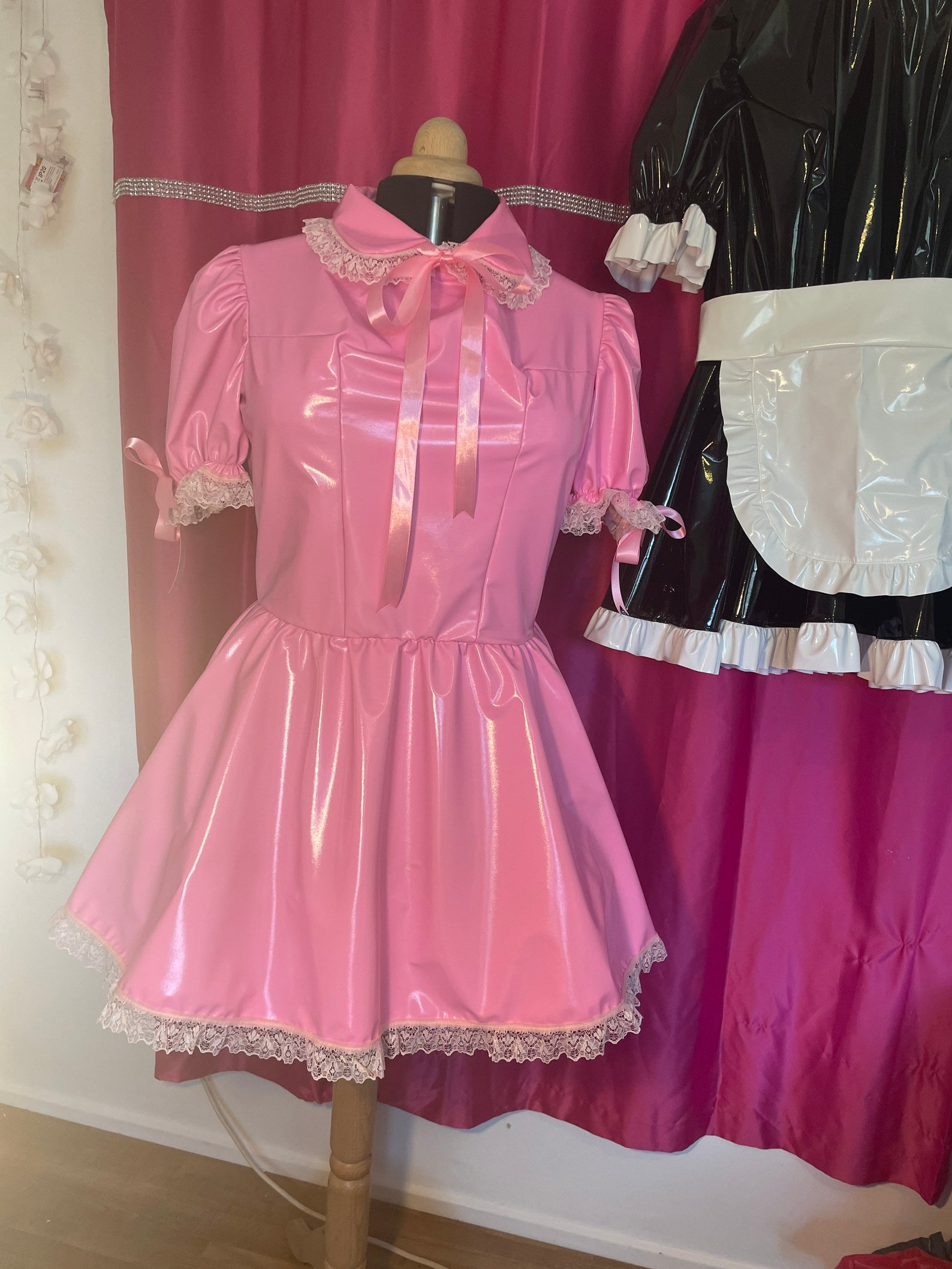 Sissy Version Annabelle Dress In PVC With Matching Lace And Ribbon Trim Sissy Version Annabelle Dress In PVC With Matching Lace And Ribbon Trim