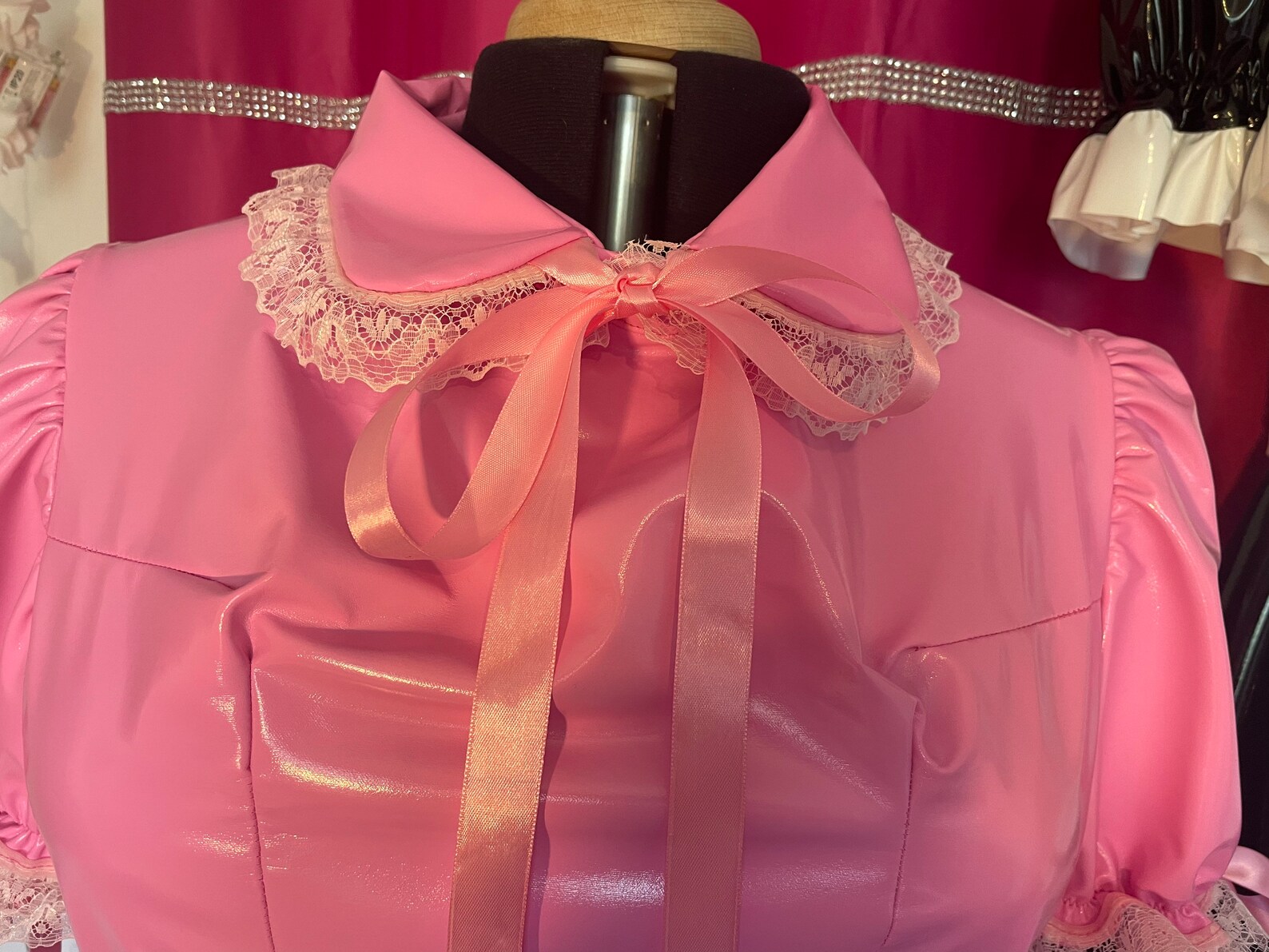 Sissy Version Annabelle Dress In PVC With Matching Lace And Ribbon Trim sissy-version-annabelle-dress-in-pvc-with-matching-lace-and-ribbon-trim