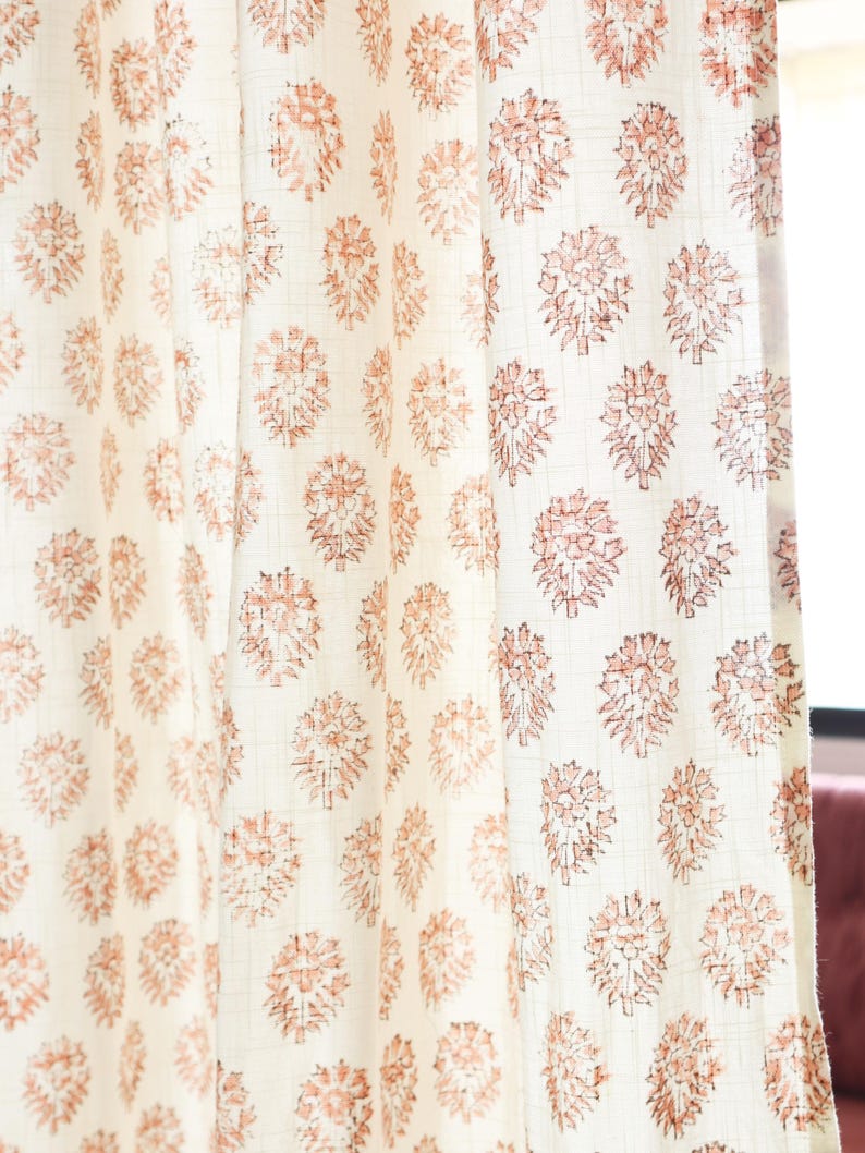 Hand Block Printed Curtains, Slub Cotton, Bohemian Semi Sheer - Etsy