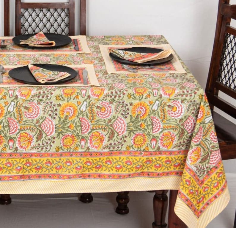 Rectangle Floral Tabel Cloth Indian Block Print Table Cover - Etsy