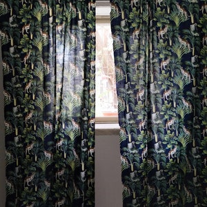 Safari Tropical Curtain, Jungle Print Curtain, Palm Tree Safari Monkey ...