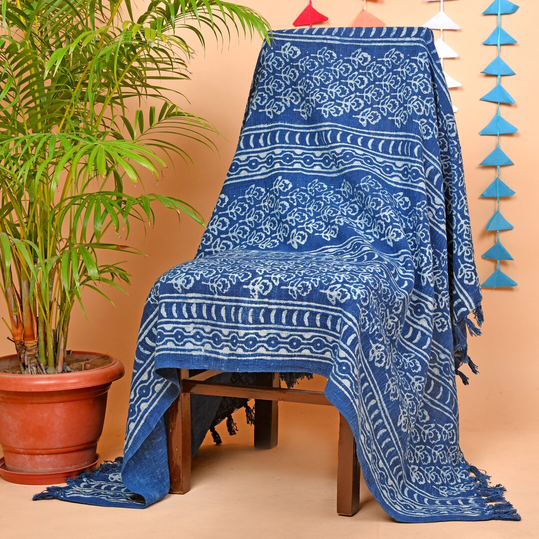 Indigo Natural Dye Cotton Throw Bedspreads and Throws Block Printed ...