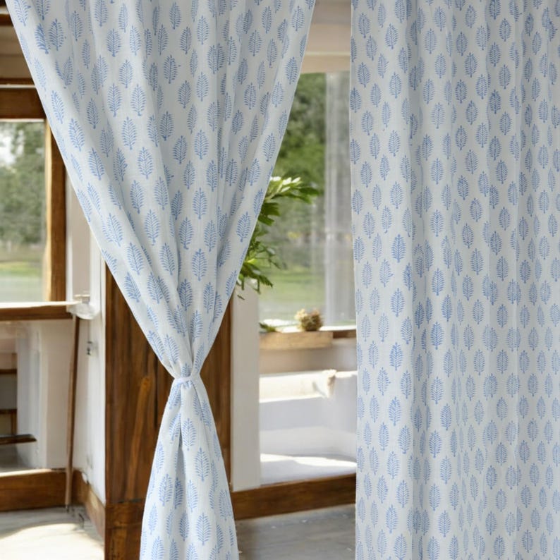 Hand Block Printed Slub Cotton Curtains: Bohemian Window Drapes - Etsy