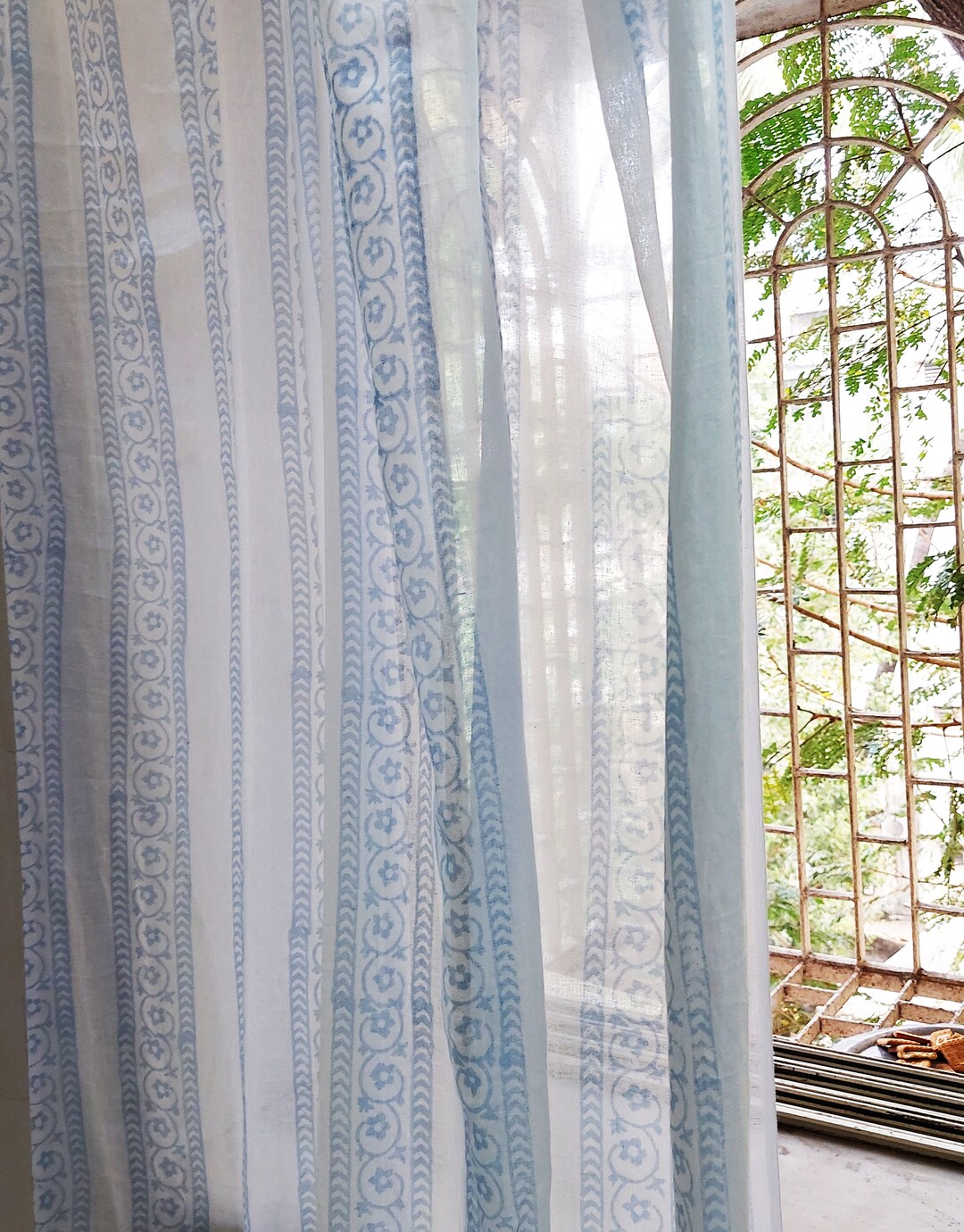 Indian Block Print Striped Curtains / Sheer Cotton Curtain / Boho Style ...