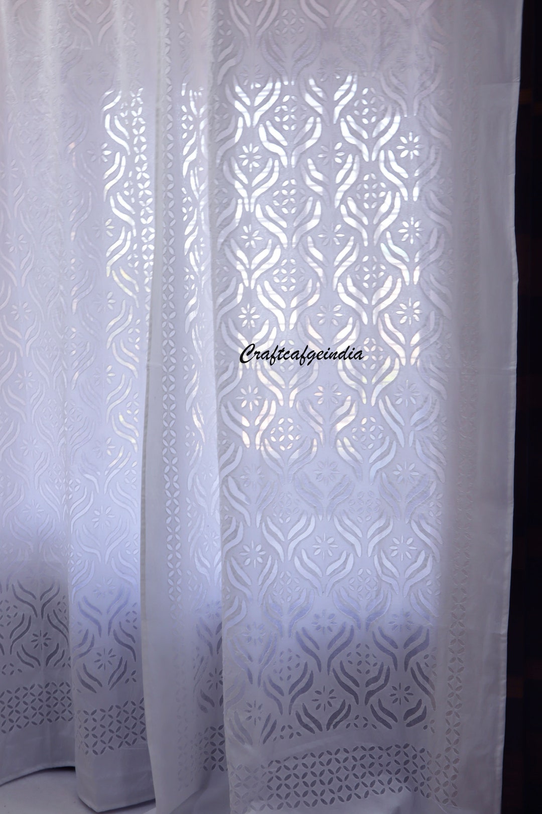 Farmhouse Curtain Luxury Drapes, White Panel With Hand Embroidery ...