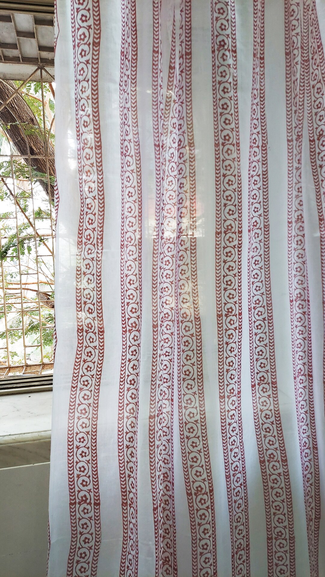 Indian Block Print Striped Curtains / Sheer Cotton Curtain / Boho Style ...
