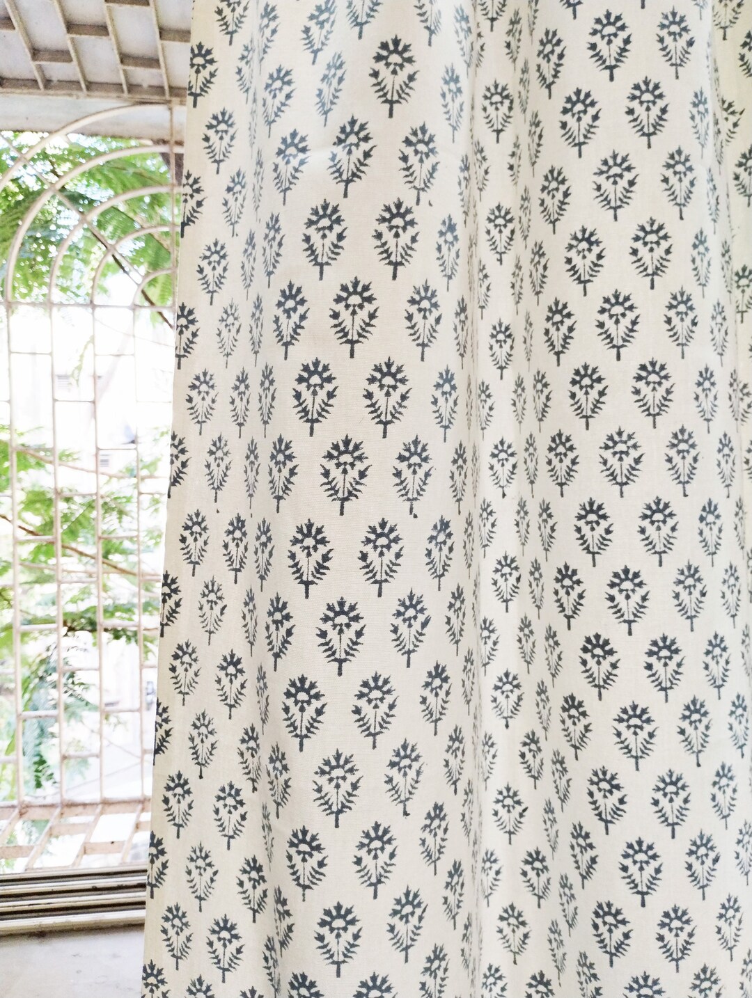 Hand Block Print Cotton Canvas Curtains: Floral Drapes, Semi Blackout ...