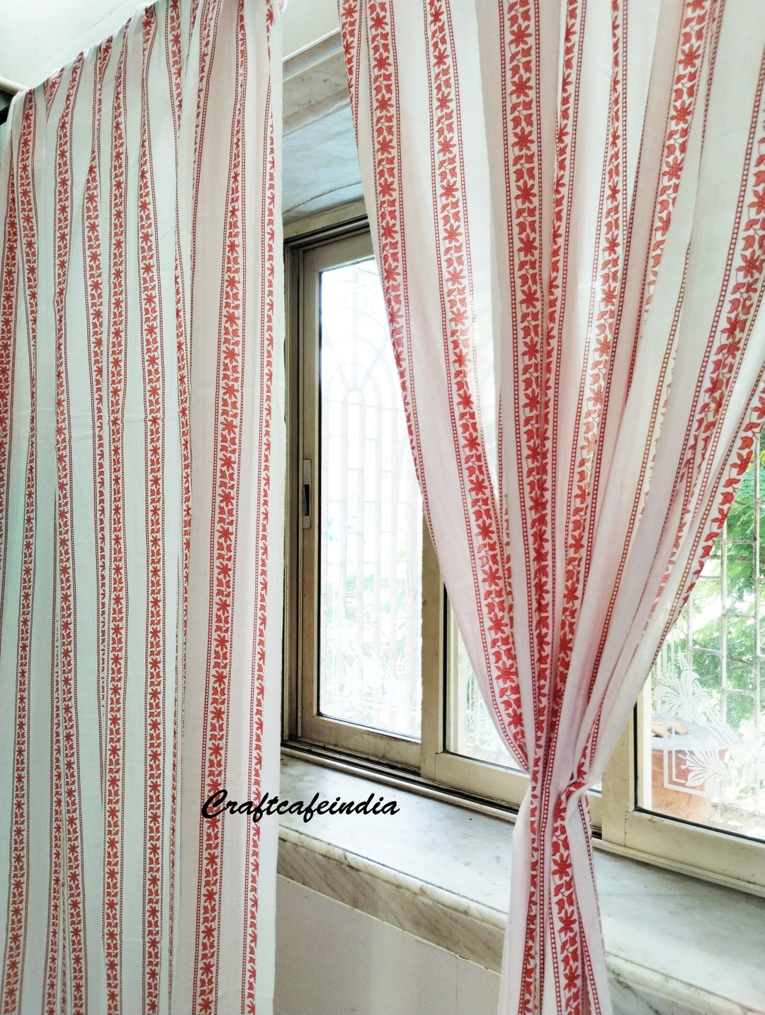 Indian Printed Striped Curtains Christmas Sheer Cotton Curtain Boho ...